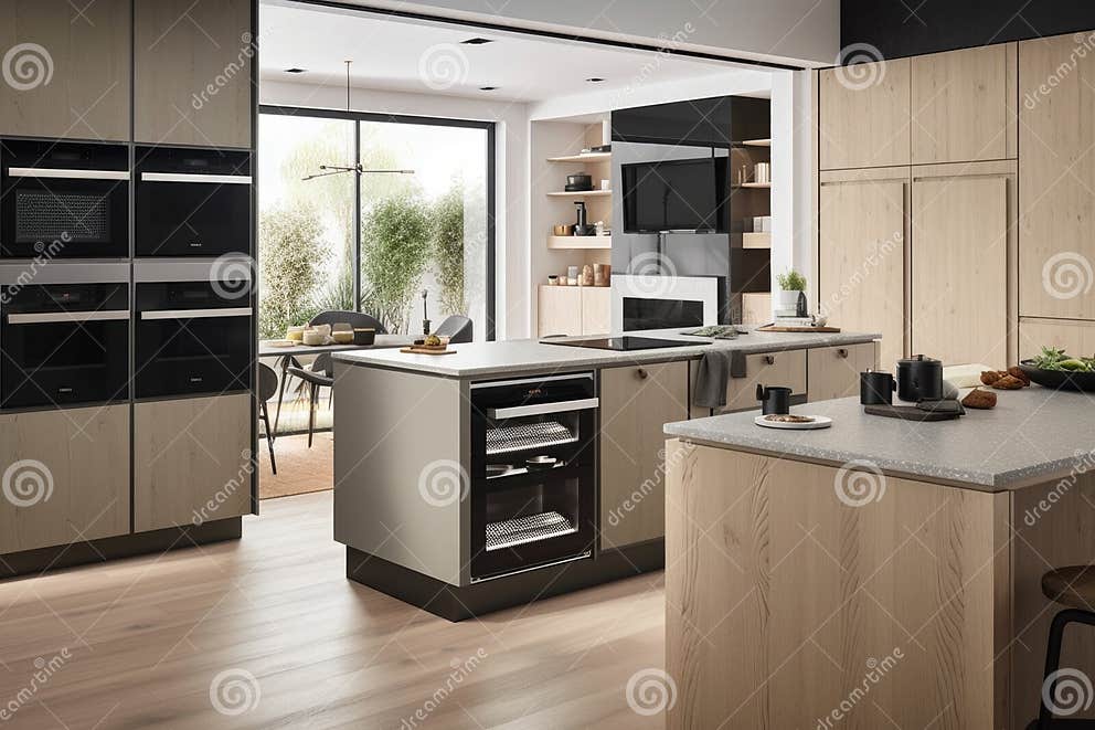 A Kitchen with Smart Appliances and Integrated Cooking Functions Stock ...