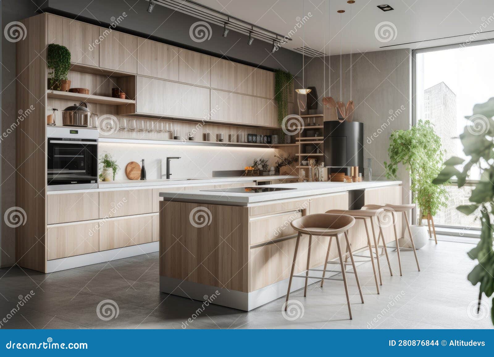 A Kitchen with Smart Appliances and Integrated Cooking Functions Stock ...
