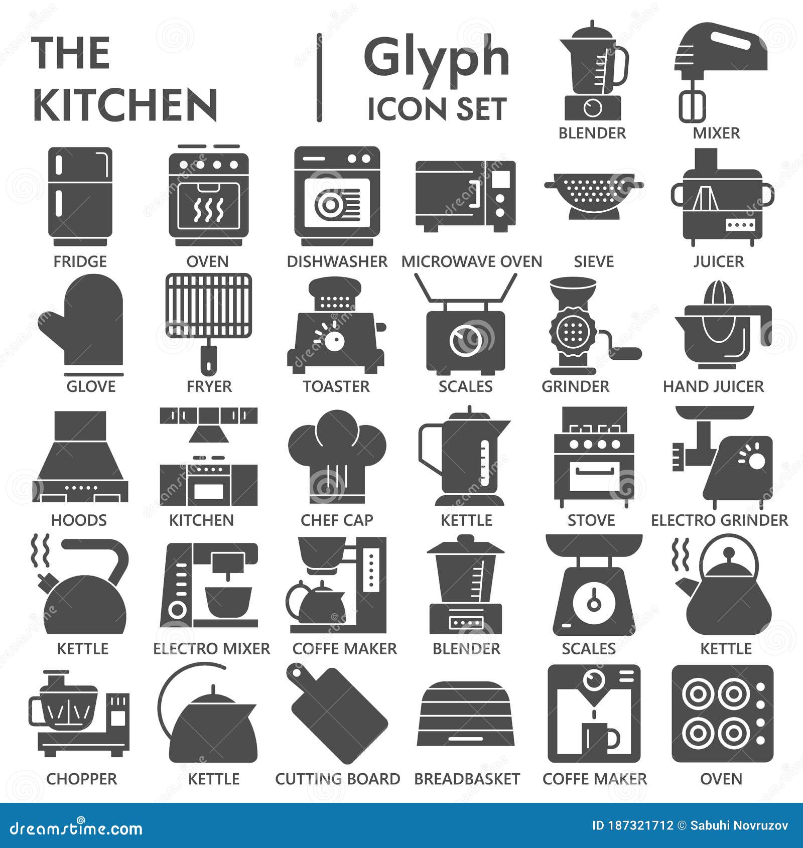 Kitchen Solid Icon Set, Appliances Symbols Collection or Sketches ...