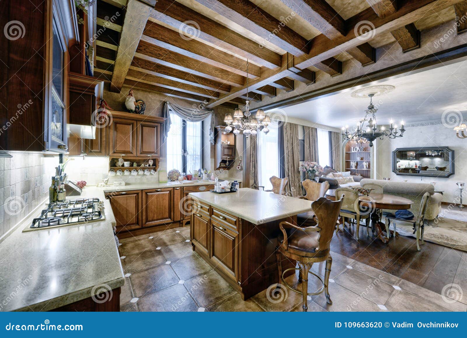 Kitchen Design in Wooden Home Interior. Stock Photo - Image of ...