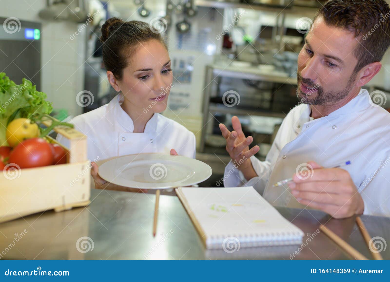 Kitchen Staff and Chef Having Conversation Stock Image - Image of ...