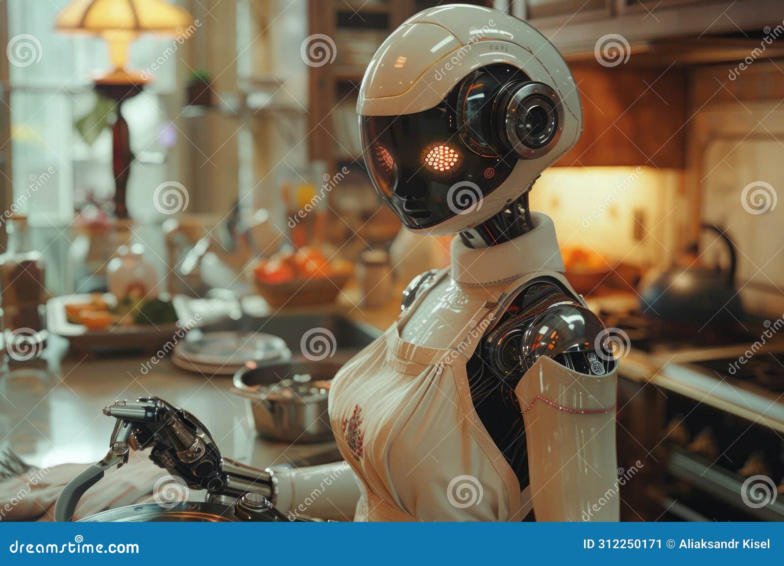 Kitchen Staff Female Robot or Women Humanoid Robot Chef Cooking in ...