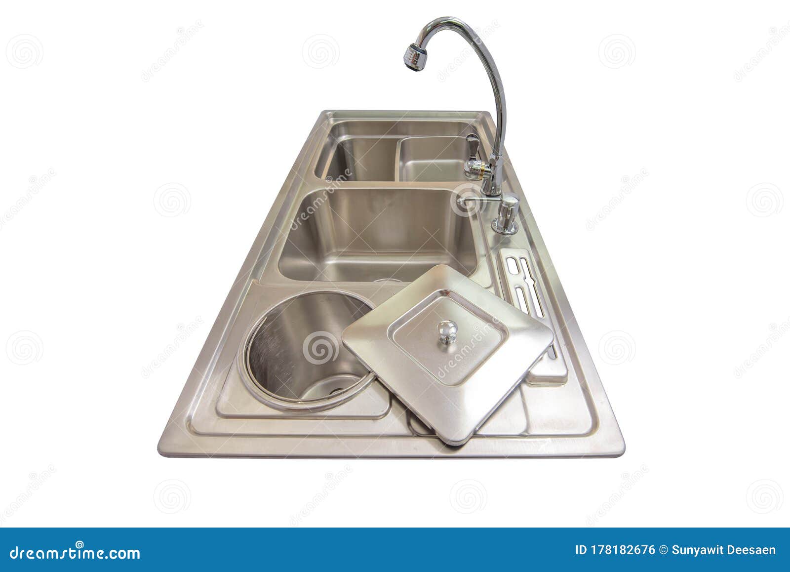 Kitchen Stainless Steel Sink Isolated on White Background Stock Photo ...