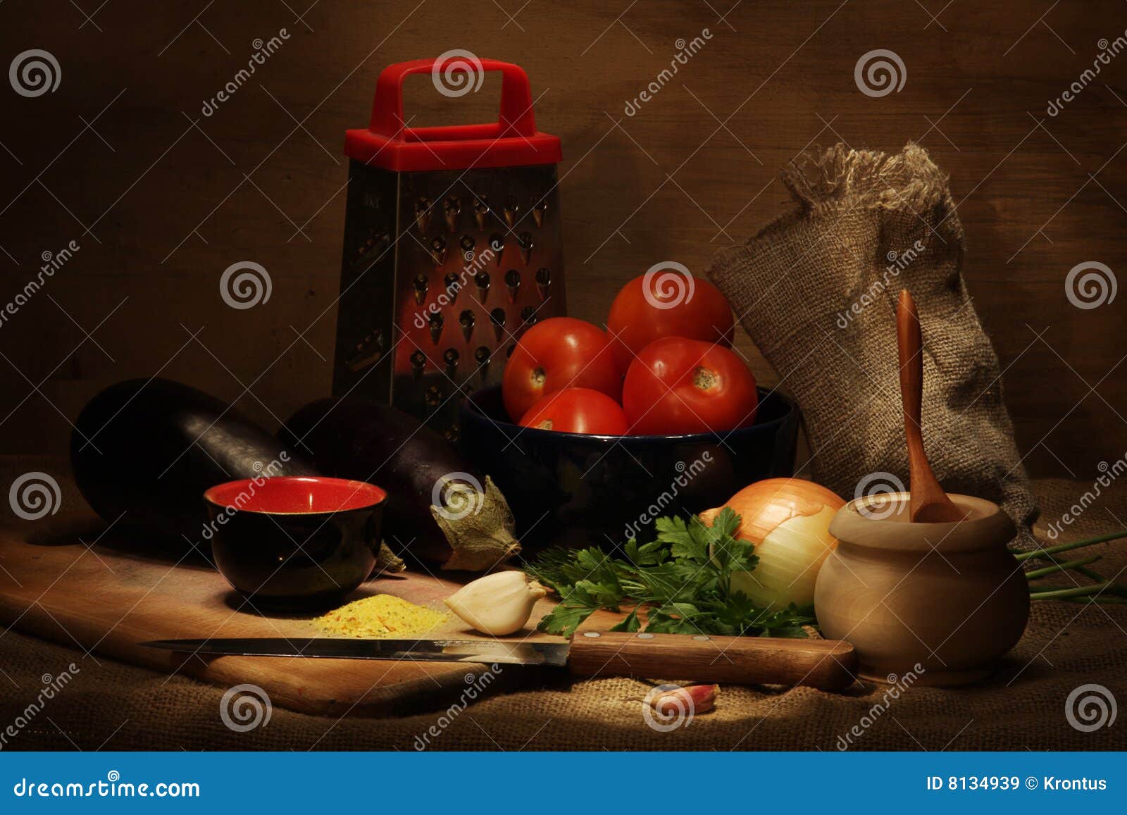 Kitchen still life stock image. Image of aubergine, onion - 8134939