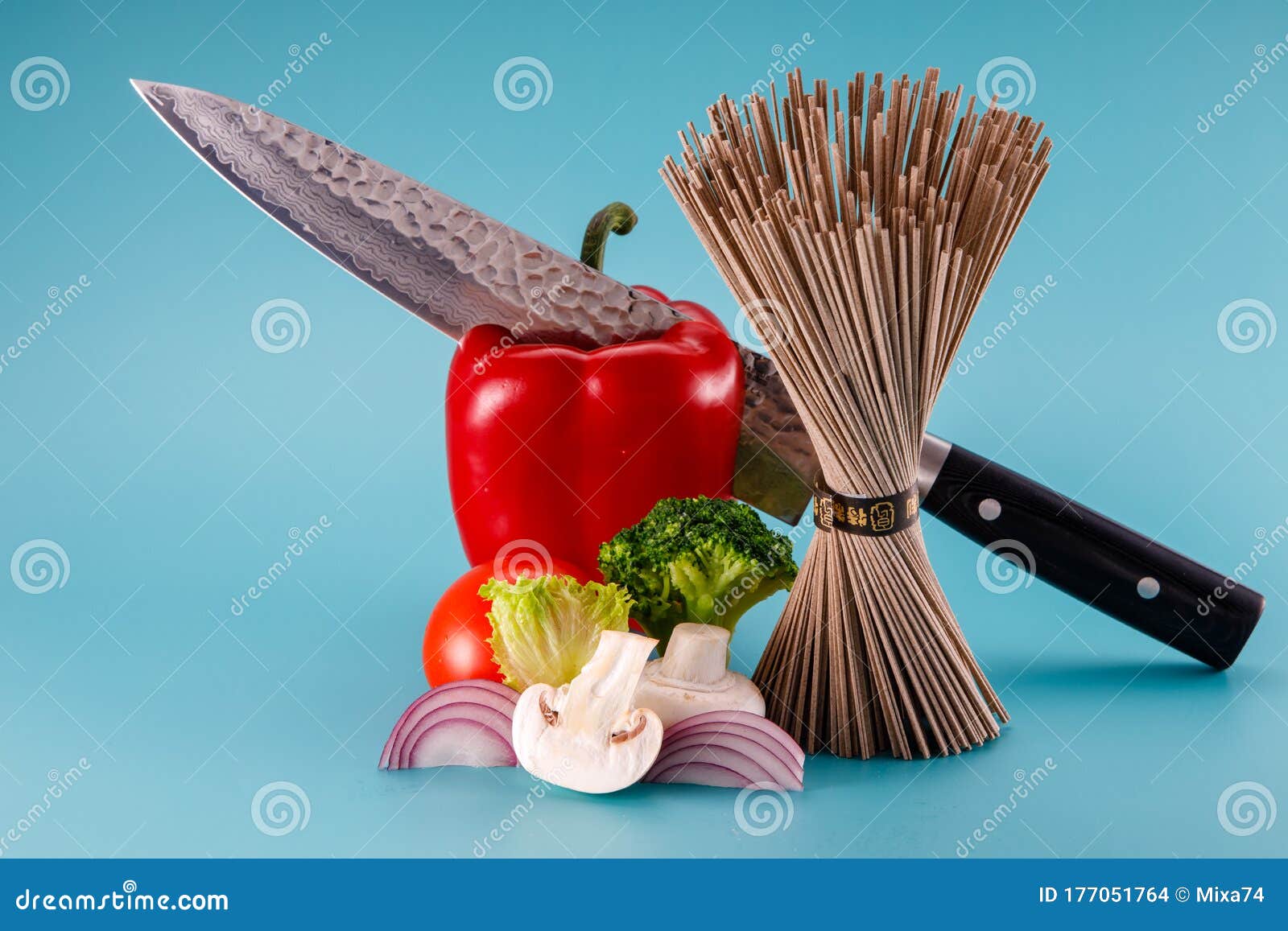 Kitchen Still Life on a Blue Background for the Restaurant Menu5 Stock ...