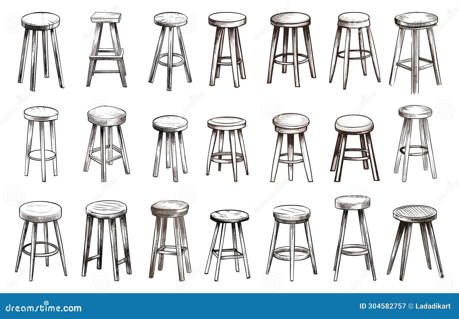 Kitchen Stools Sketch Design. Isolated Stool, Dining Room Furniture ...