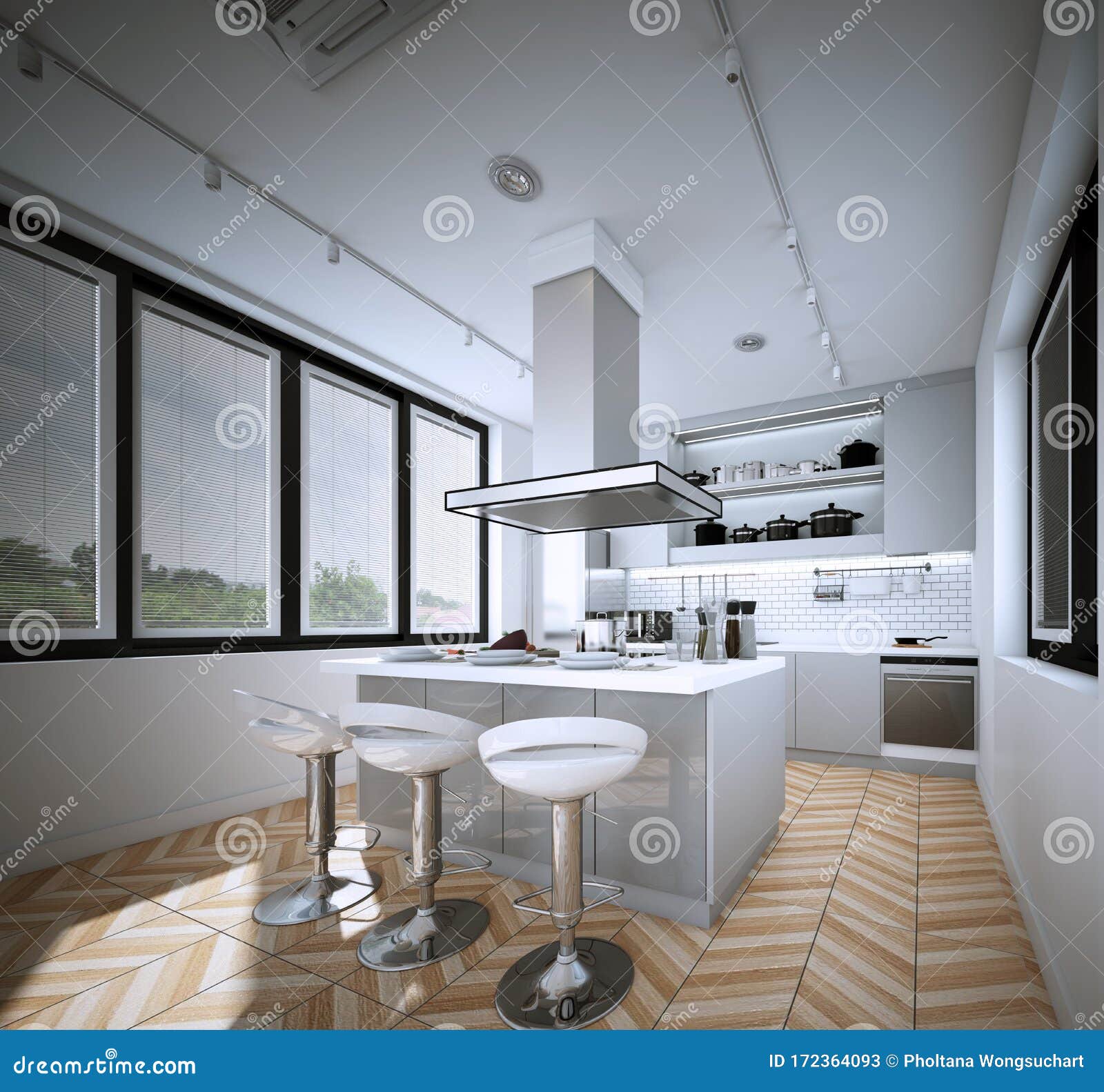 Kitchen Studio Design ,interior of Modern Style, 3d Rendering, Stock ...