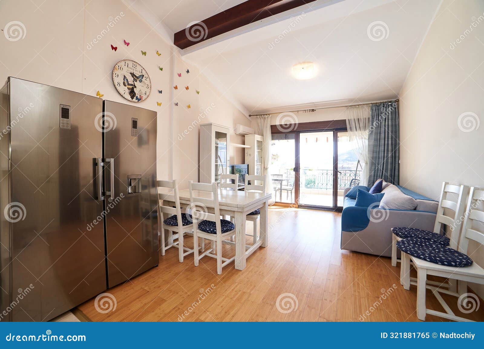 Kitchen Studio with Double-door Refrigerator, Large Sofa, Table, Chairs ...