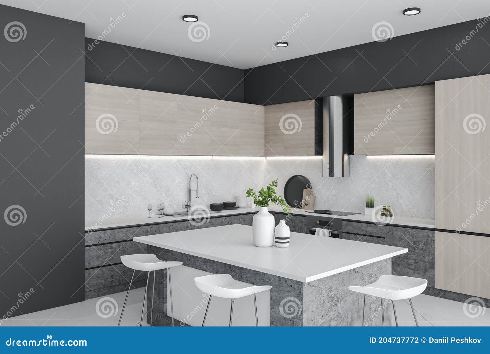 Kitchen Studio Interor with Dinning Table Stock Illustration ...