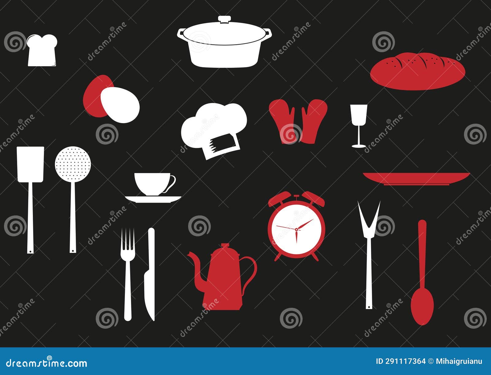 Kitchen Stuff Icons in Flat Style Isolated on Black Background Stock ...