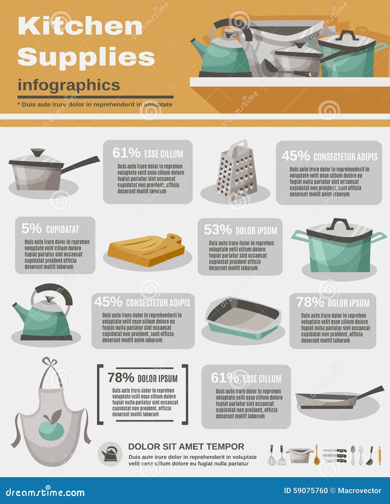 Kitchen Stuff Infographic Set Stock Vector - Illustration of knife ...