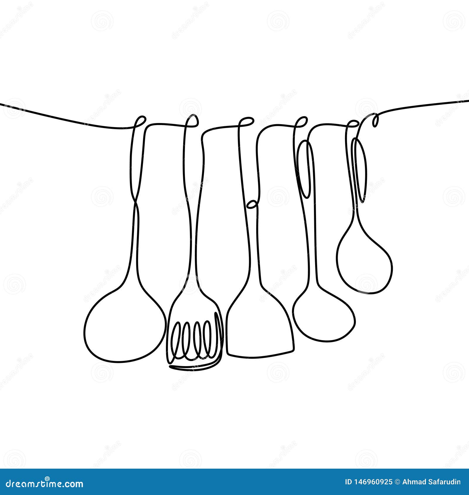 Kitchen Stuff One Line Continuous Drawing Minimalist Design On White