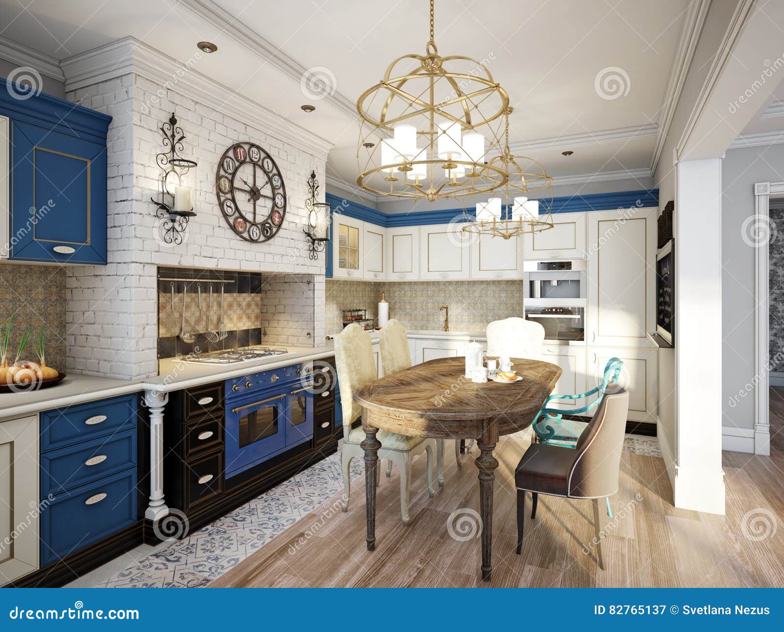 Kitchen in Style of Provence Stock Illustration - Illustration of ...