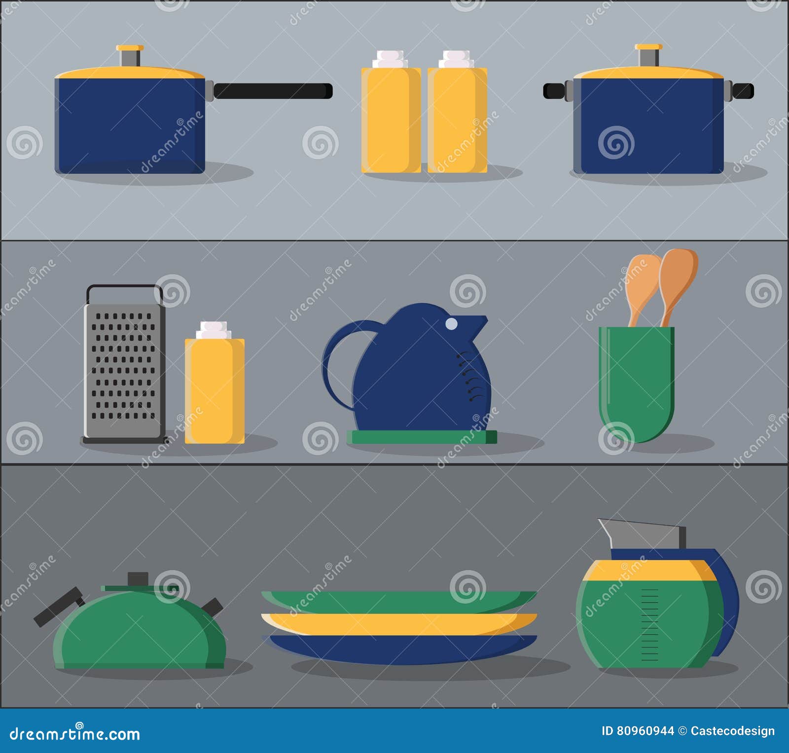 Kitchen Supplies Flat Icons Set Vector Stock Illustration ...