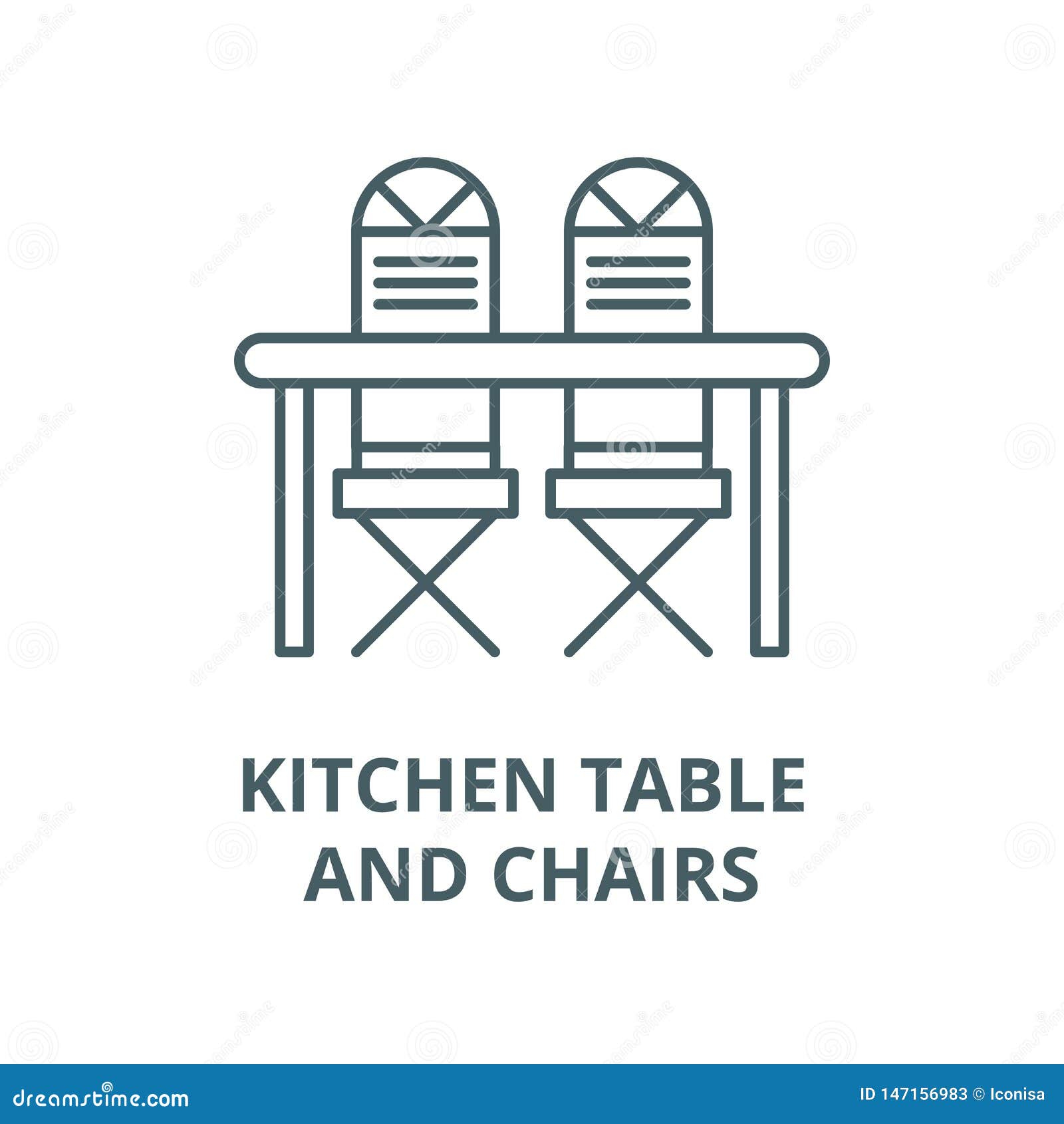 Kitchen Table and Chairs Vector Line Icon, Linear Concept, Outline Sign ...