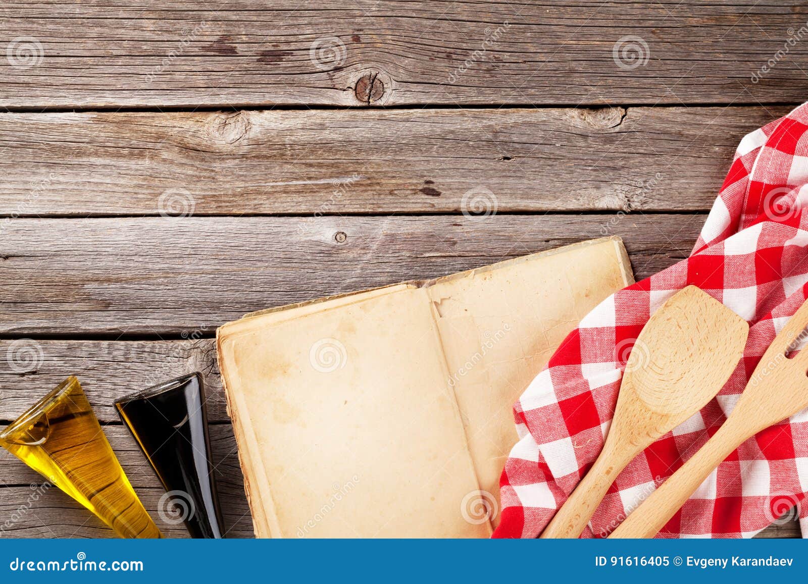 Kitchen Table with Cookbook, Utensils and Ingredients Stock Image ...