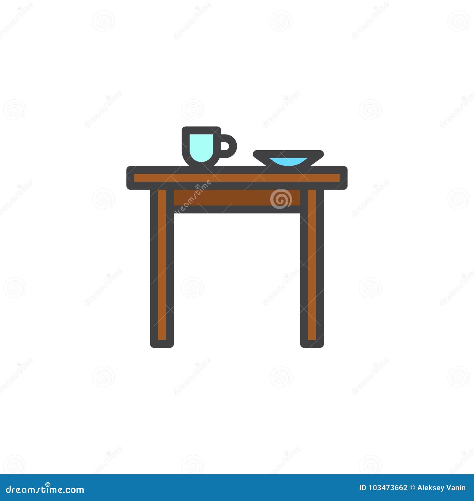 Kitchen Table with Cup and Plate Filled Outline Icon Stock Vector ...