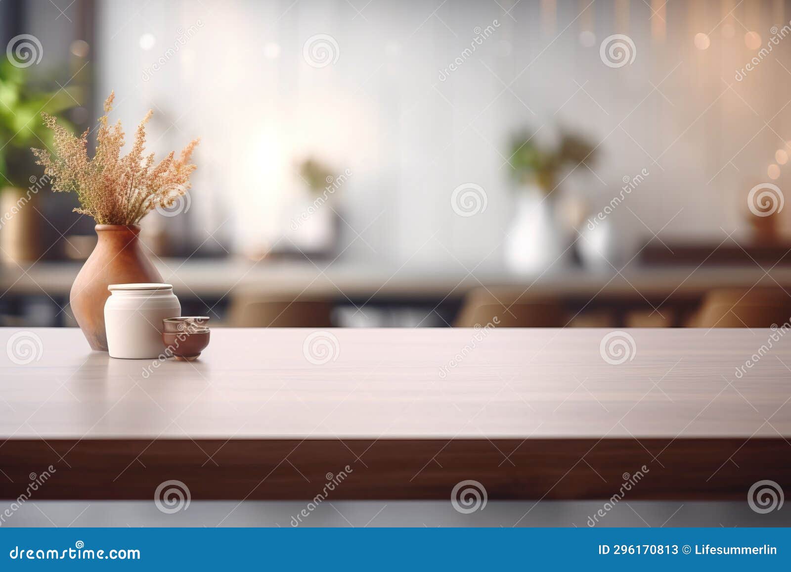 Kitchen Table with Dreamy Blurred Background Stock Image - Image of ...