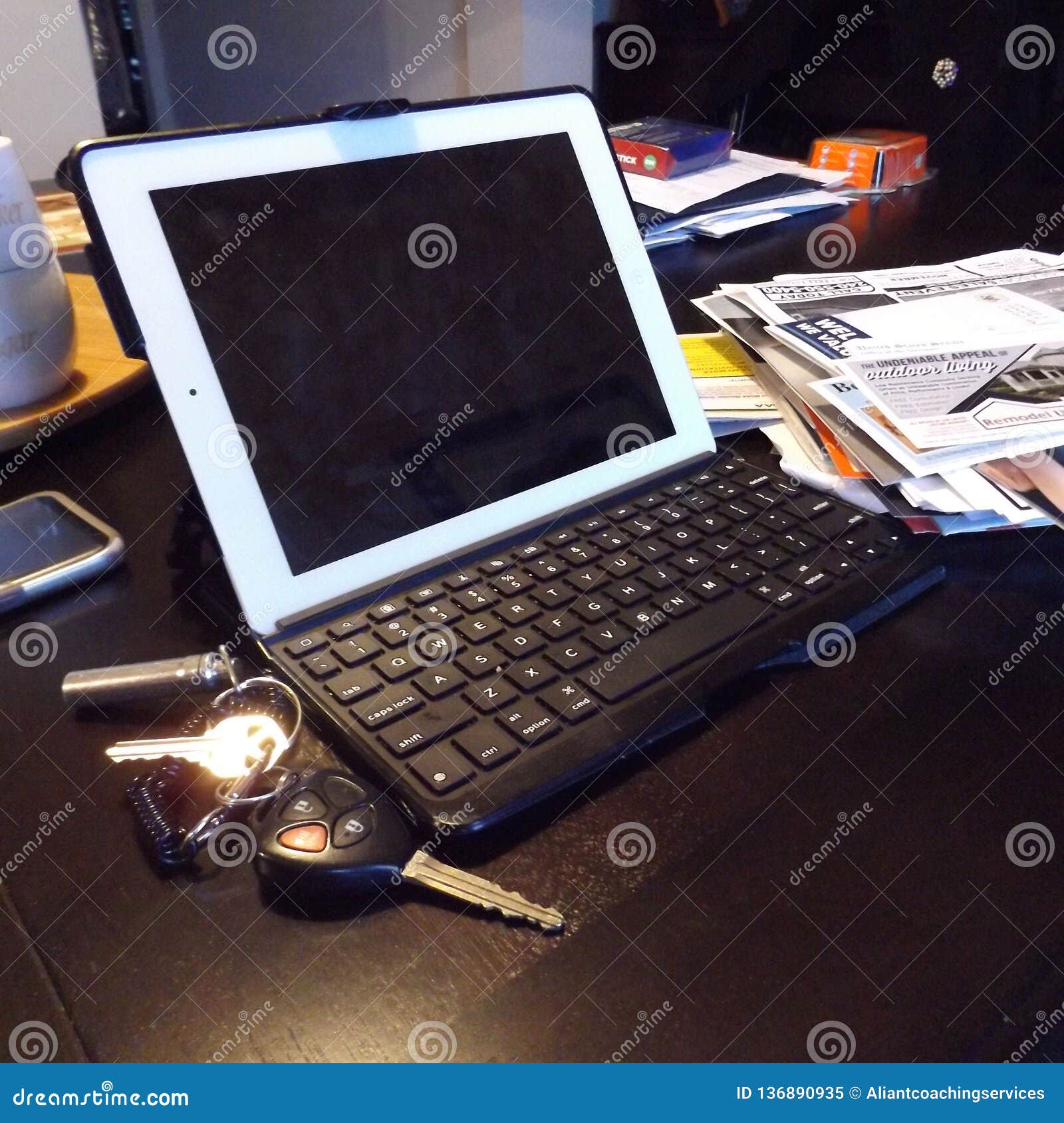 Kitchen Table Office Desktop Station Editorial Image - Image of office ...