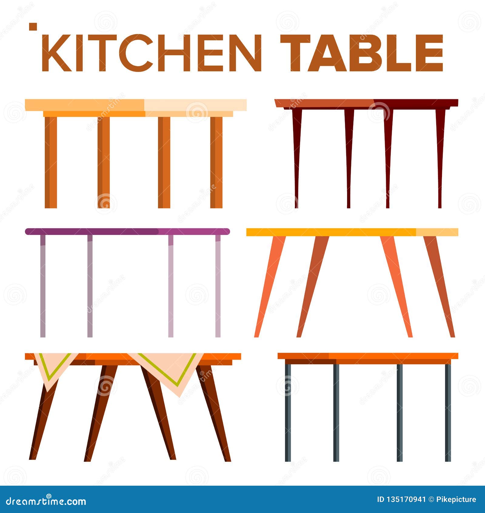 Kitchen Table Set Vector. Interior Design Element. Classic Home Dinner ...
