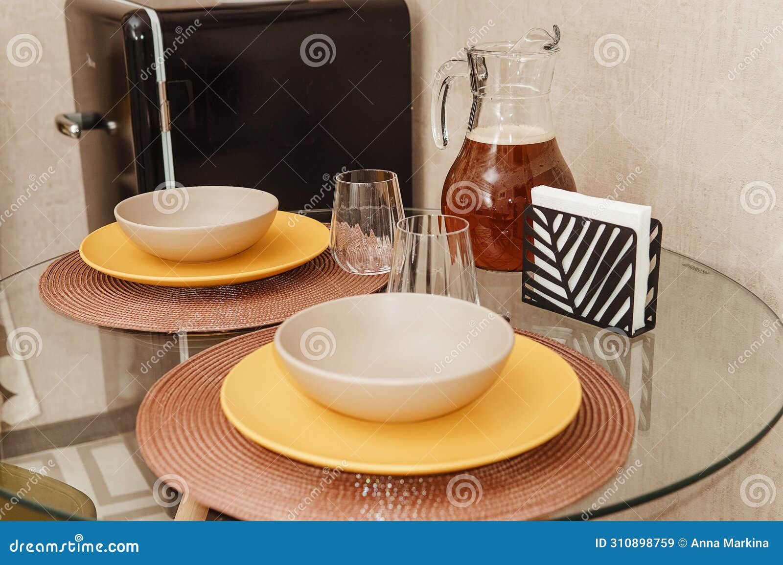Kitchen Table Setting, Kitchen Interior Details in Natural Tones. Stock ...