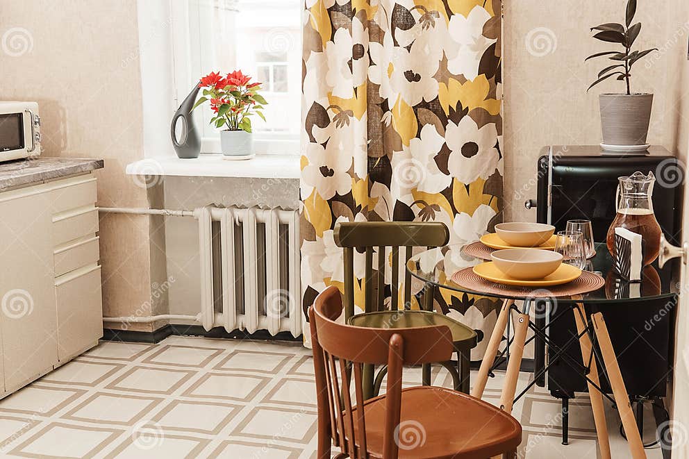 Kitchen Table Setting, Kitchen Interior Details in Natural Tones. Stock ...