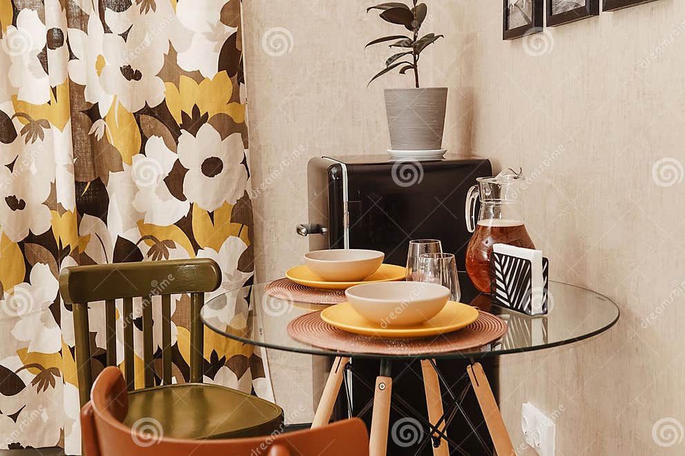 Kitchen Table Setting, Kitchen Interior Details in Natural Tones. Stock ...