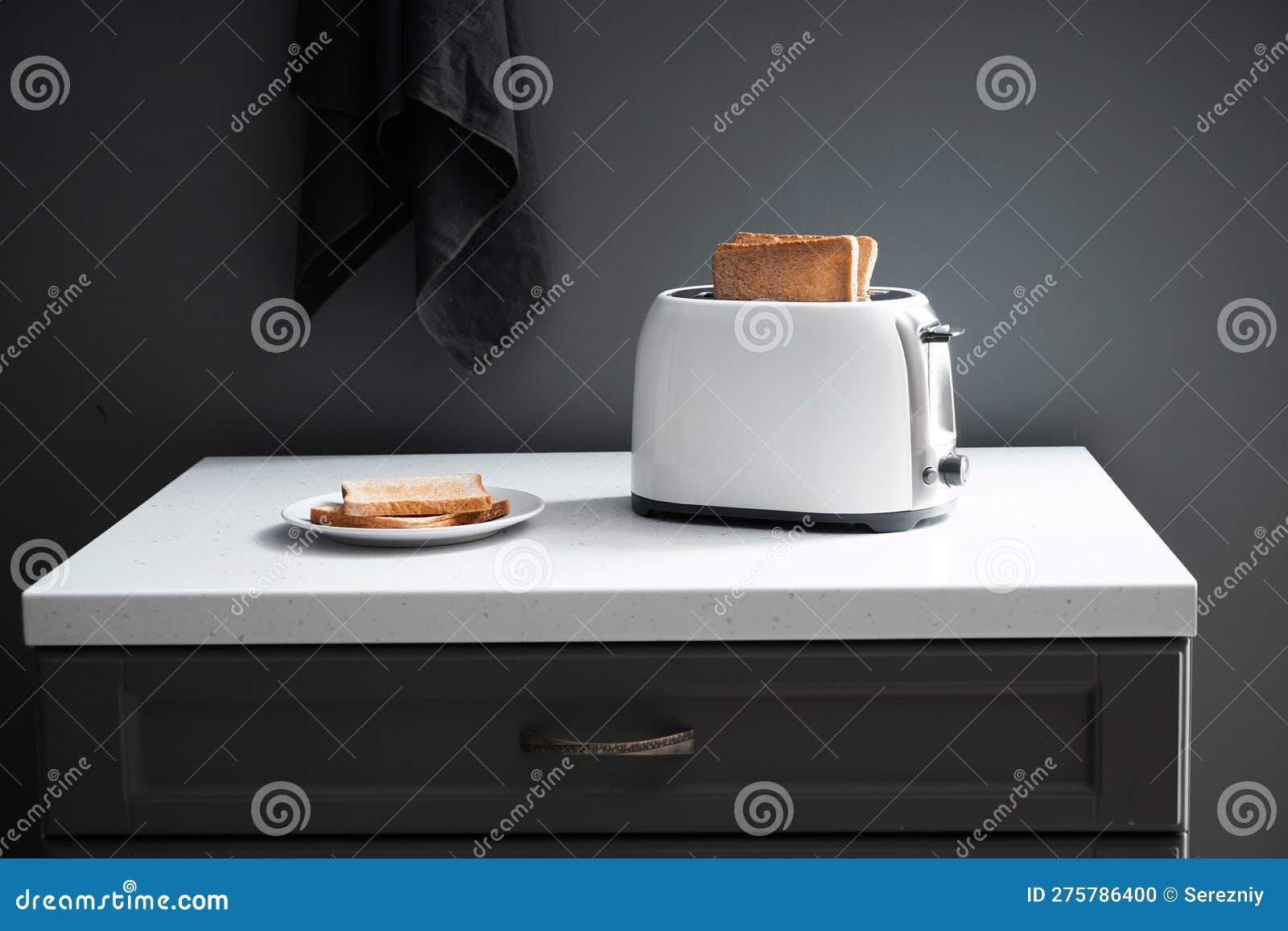 Toaster with Bread Slices on Kitchen Table Stock Photo - Image of food ...