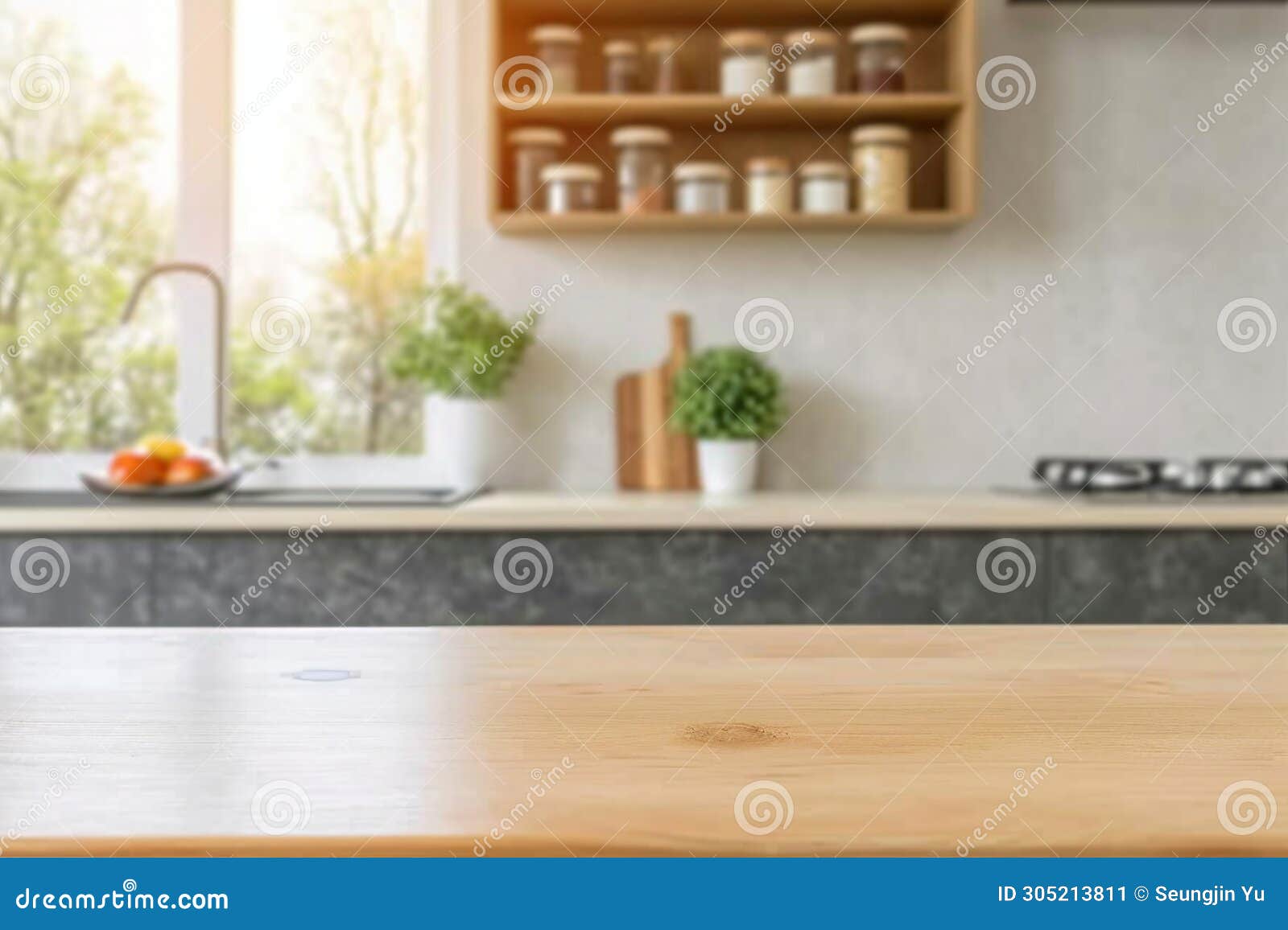 Kitchen Table Top for Product Display with Blurred Modern Interior ...