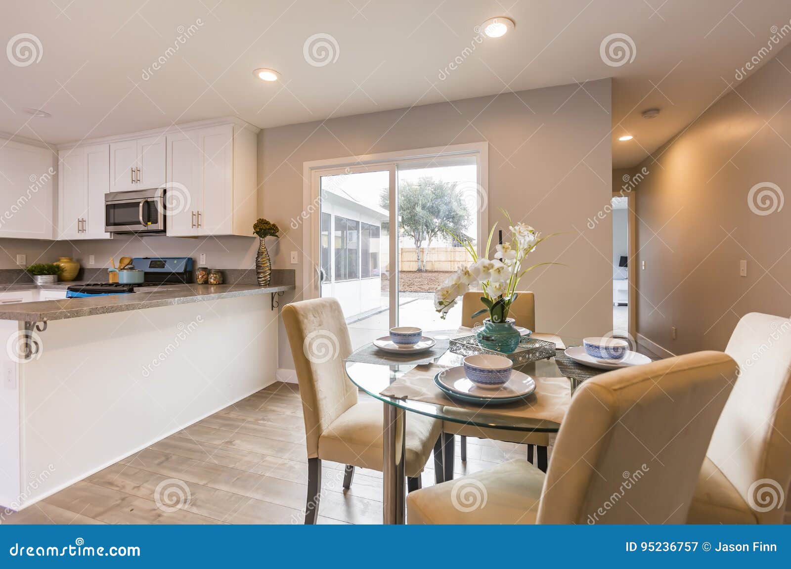 Kitchen Table with View of the Backyard in Southern California Home ...