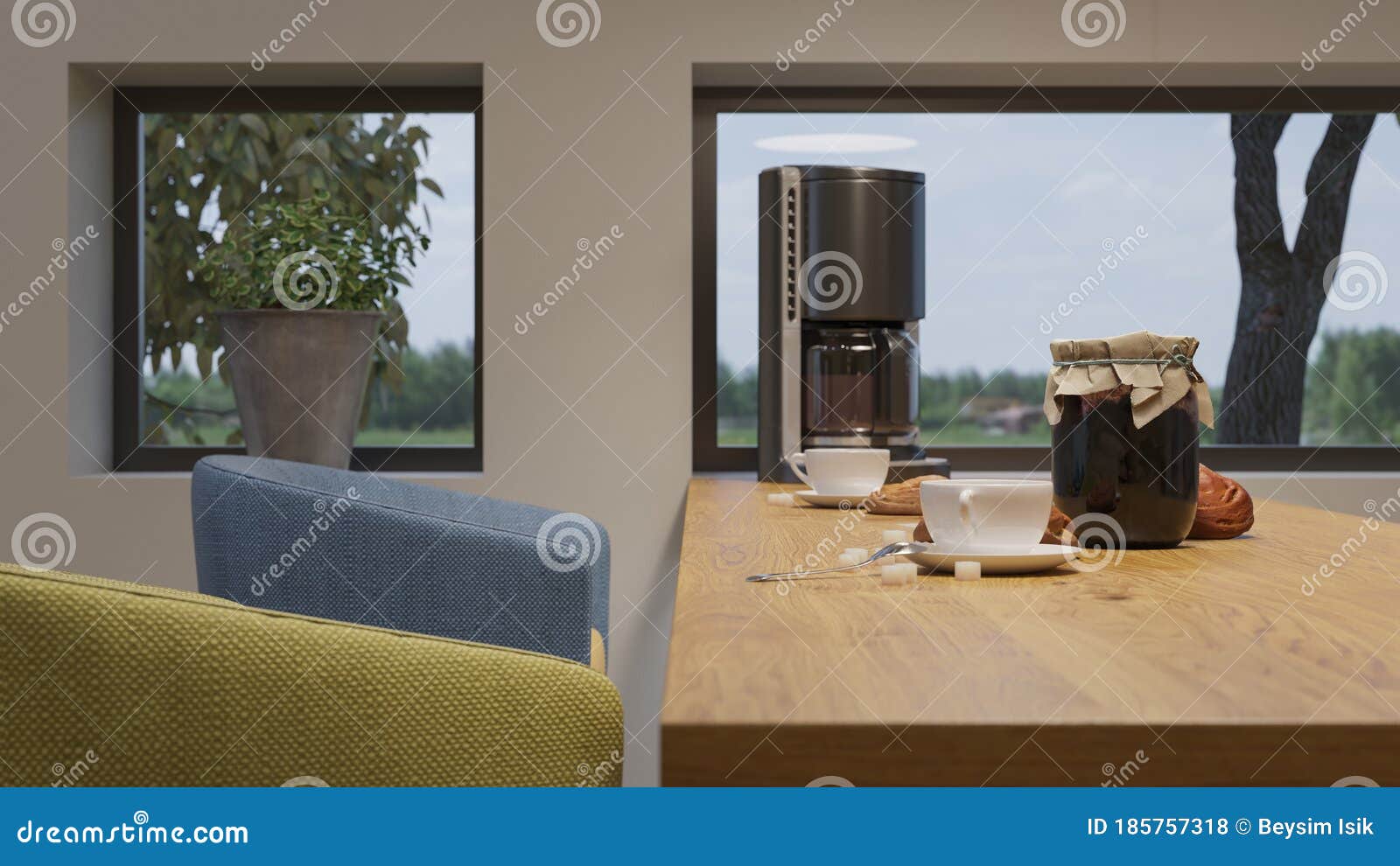 Kitchen Table by the Window with Coffee and Pastry Stock Illustration ...