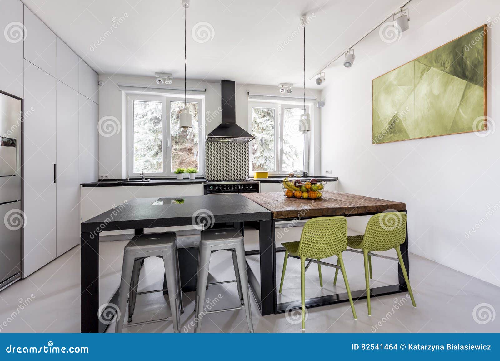 Kitchen with Tables in Futuristic Style Stock Photo - Image of style ...
