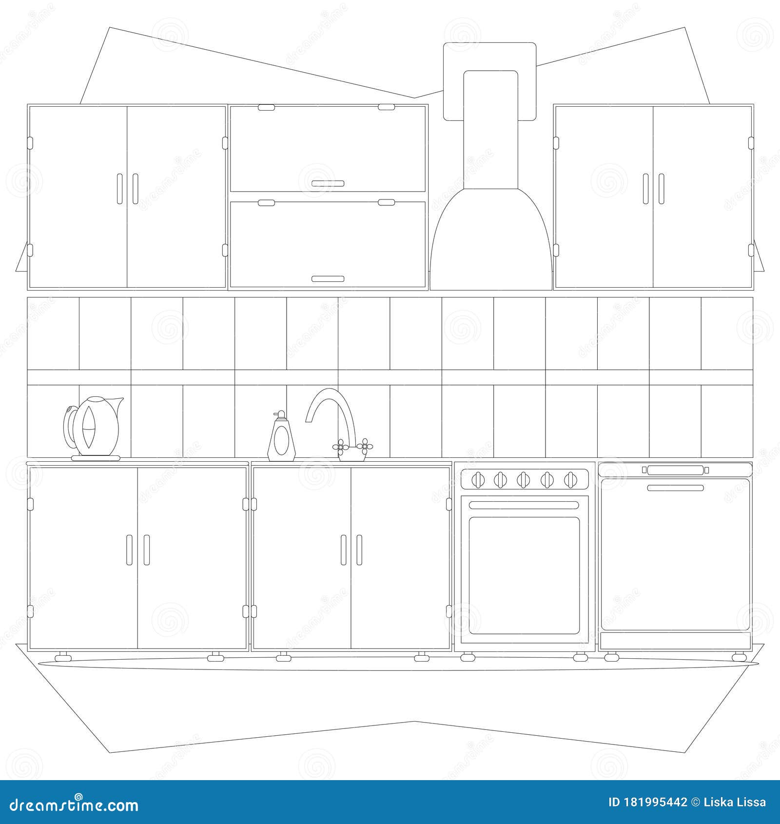 Kitchen template stock vector. Illustration of equipment - 181995442