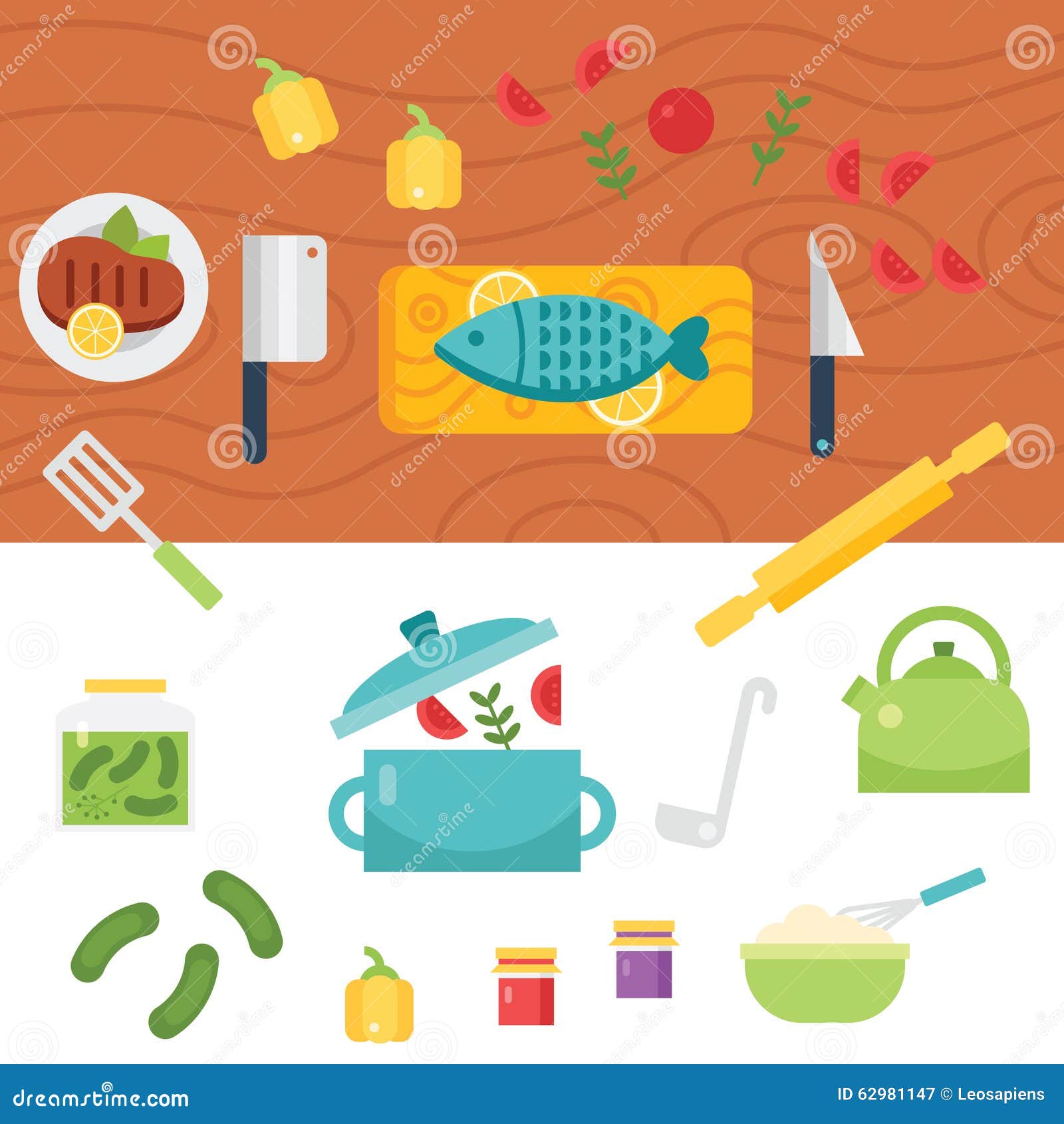 Kitchen Themed Illustration and Icons Stock Vector - Illustration of ...