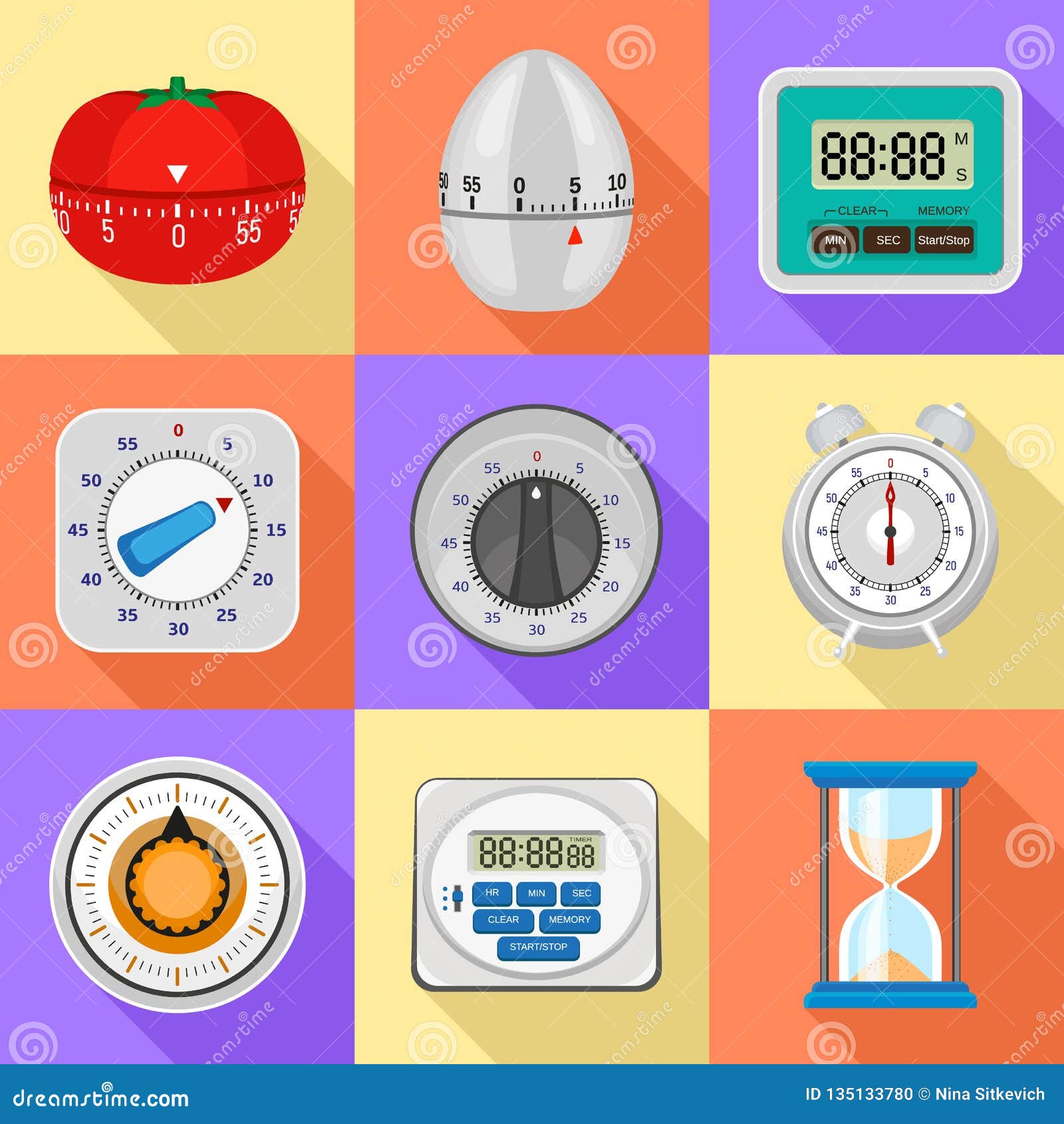 Kitchen Timer Icon Set, Flat Style Stock Vector - Illustration of ... Kitchen Timer Icon Set, Flat Style Stock Vector - Illustration of ...