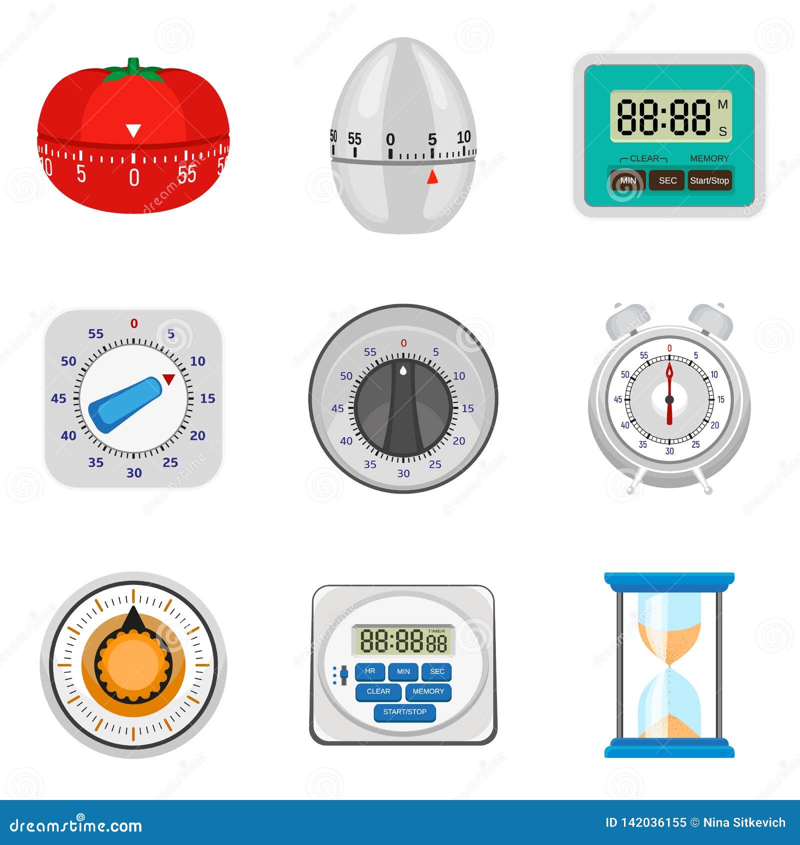 Kitchen Timer Icon Set, Flat Style Stock Vector - Illustration of clock ...