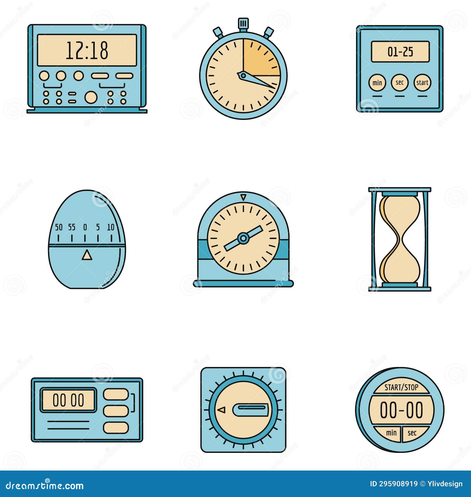 Kitchen Timer Icons Set Vector Color Stock Vector - Illustration of ...
