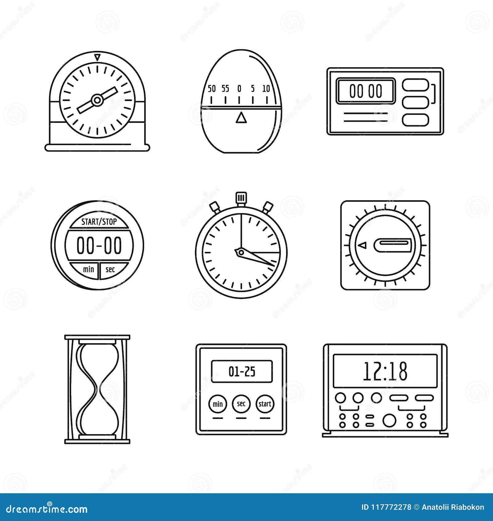 Kitchen Timer Icons Set, Outline Style Stock Vector - Illustration of ...