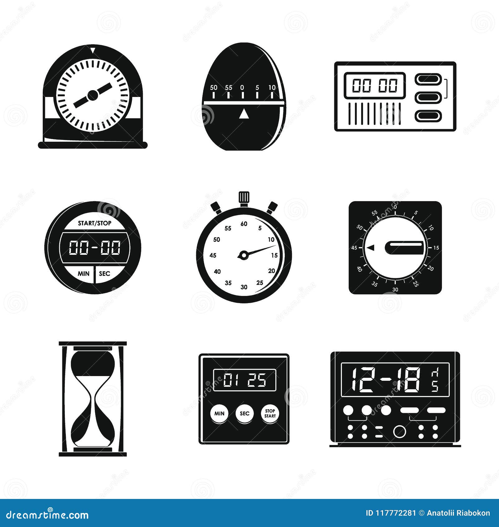 Kitchen Timer Icons Set, Simple Style Stock Vector - Illustration of ...
