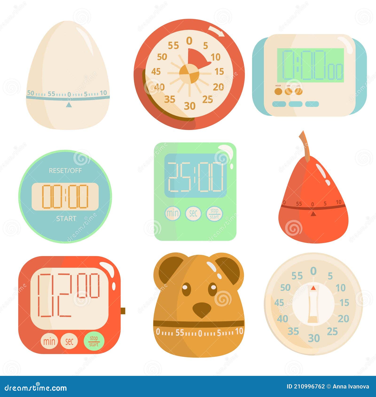 Kitchen Timer Set of Isolated Icons Cartoon Illustration Stock Vector ...