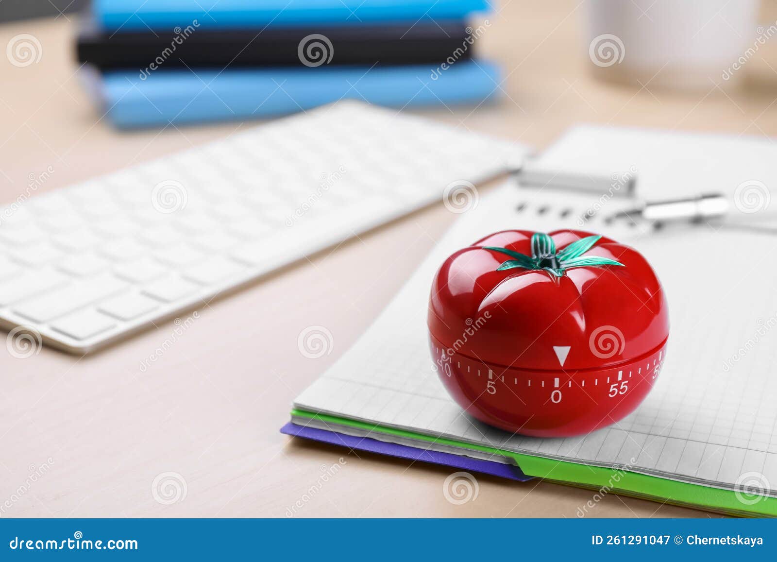 Kitchen Timer in Shape of Tomato and Notebook on Wooden Table, Space ...
