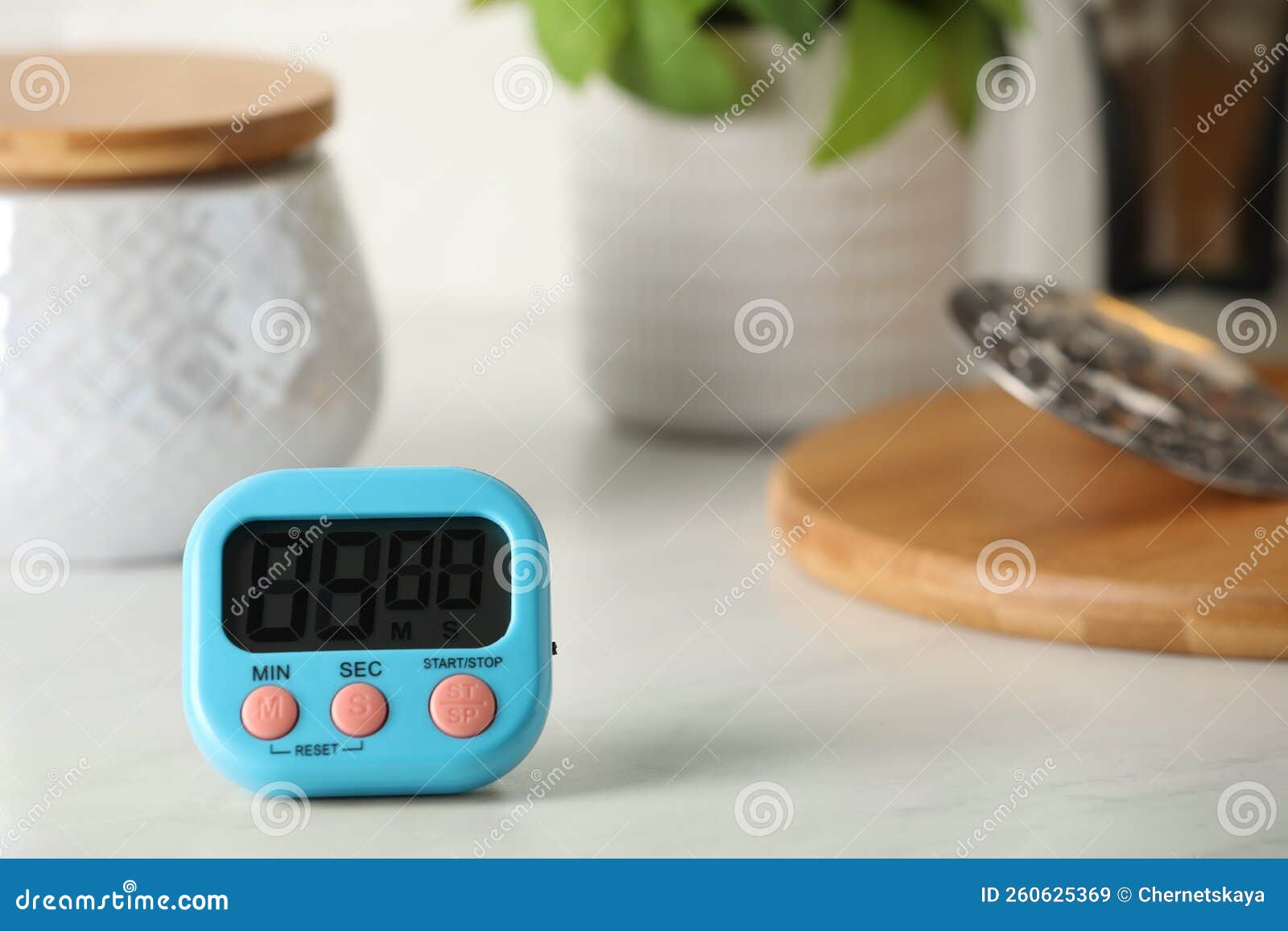 Kitchen Timer on White Table. Space for Text Stock Image - Image of ...