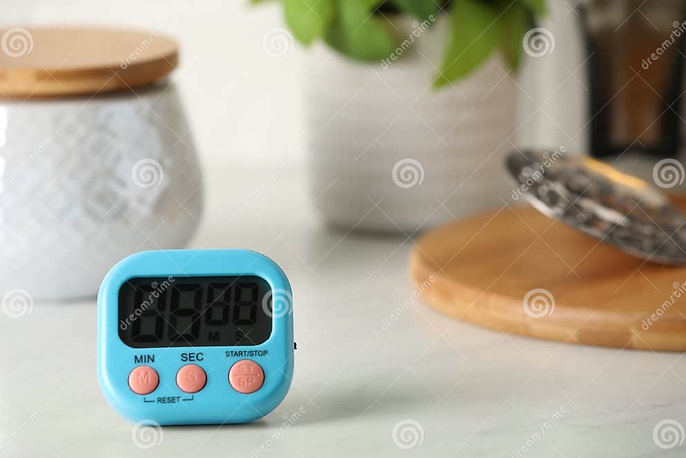 Kitchen Timer on White Table. Space for Text Stock Image - Image of ...