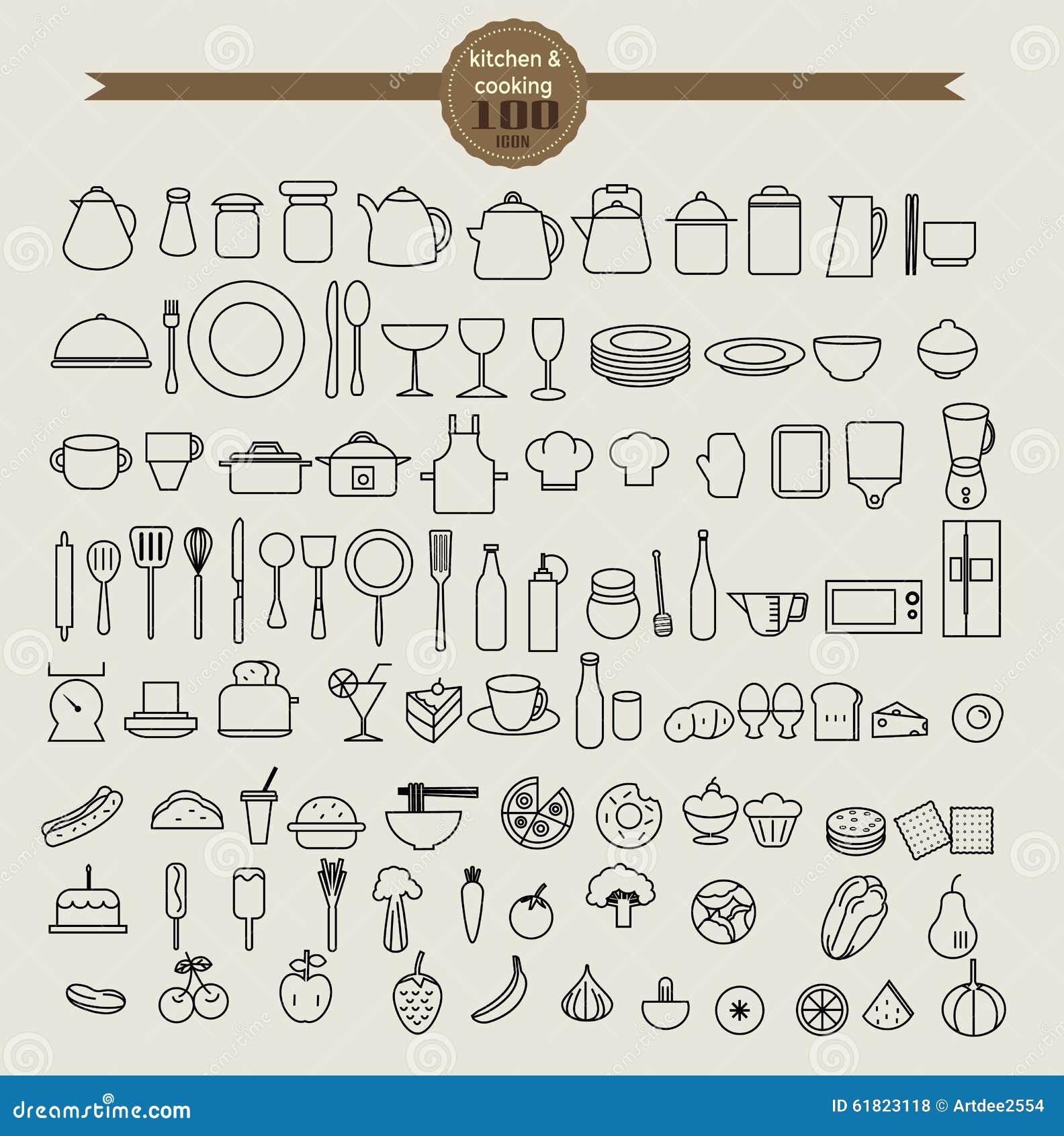 Kitchen Tool Icon Set and Food Icon Set Stock Vector - Illustration of ...
