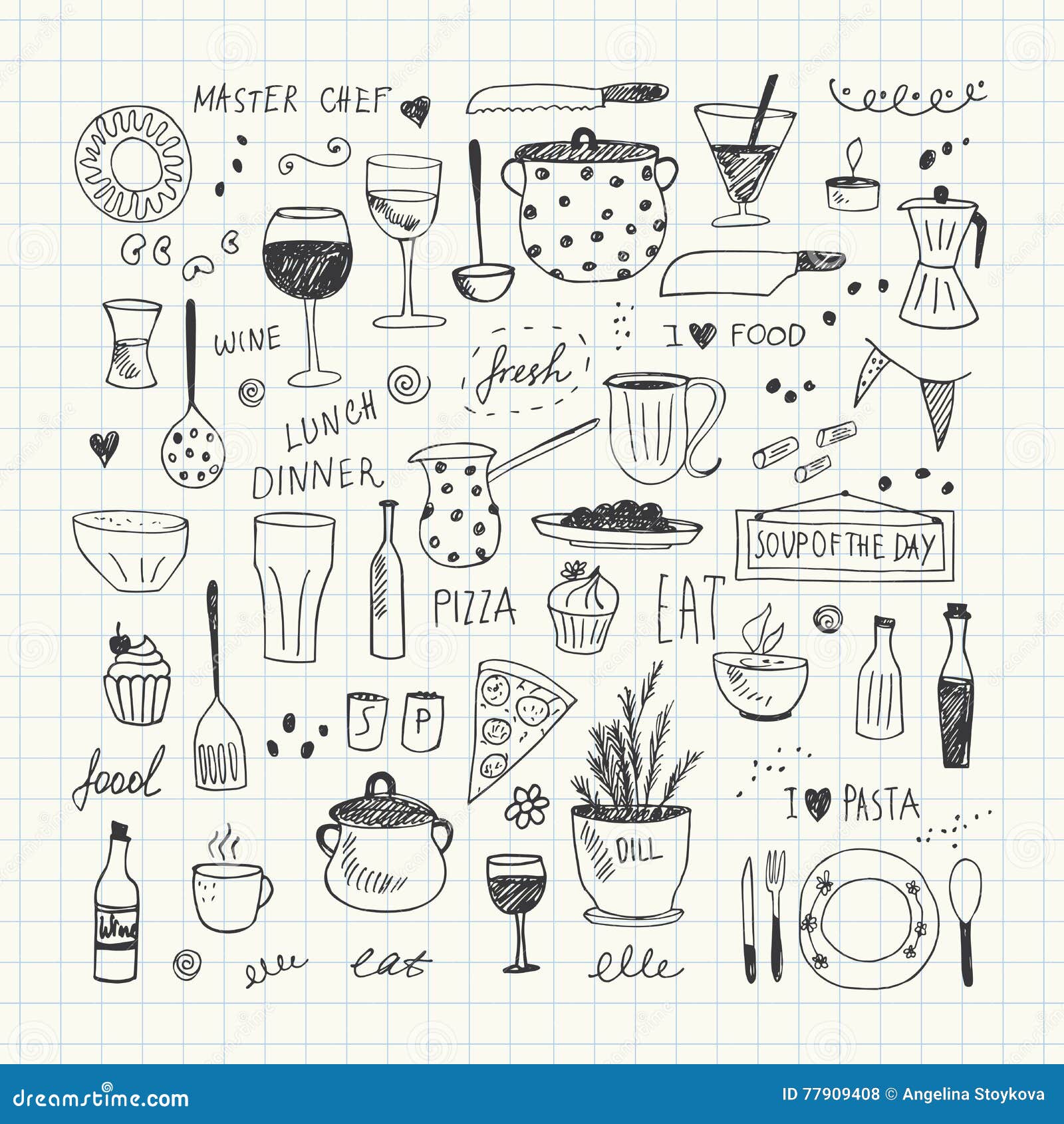 Kitchen Tools Doodle Set. Hand Drawn Vector Illustration Stock Vector ...