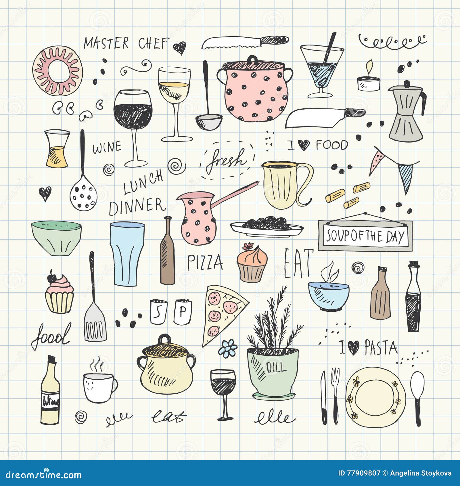 Kitchen Tools Doodle Set. Hand Drawn Vector Illustration Stock Vector ...
