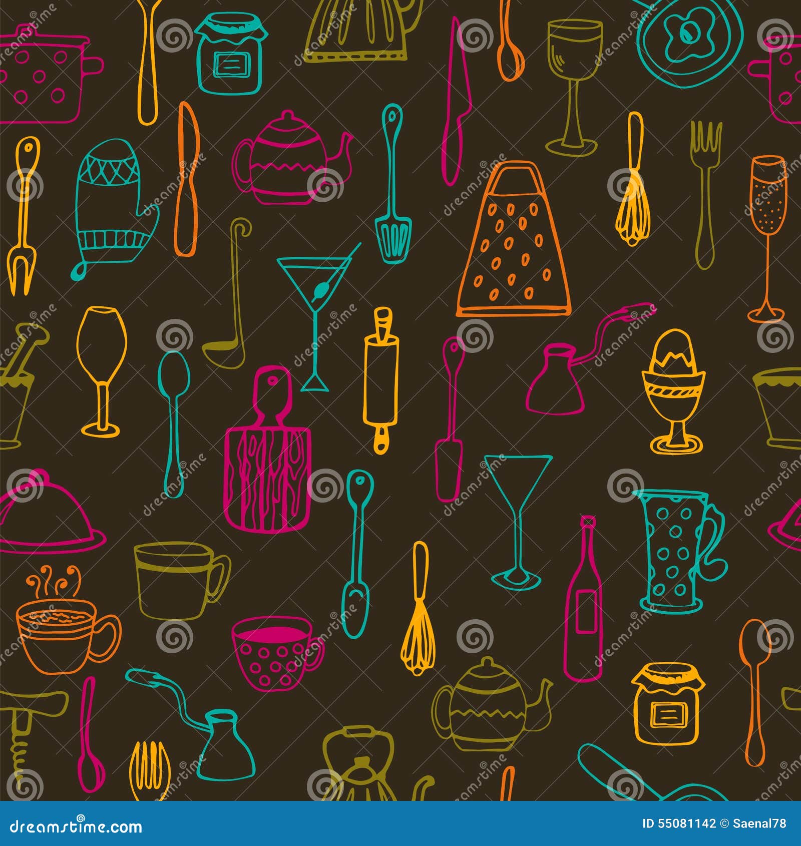 Kitchen Tools. Kitchen Seamless Background Stock Vector - Illustration ...