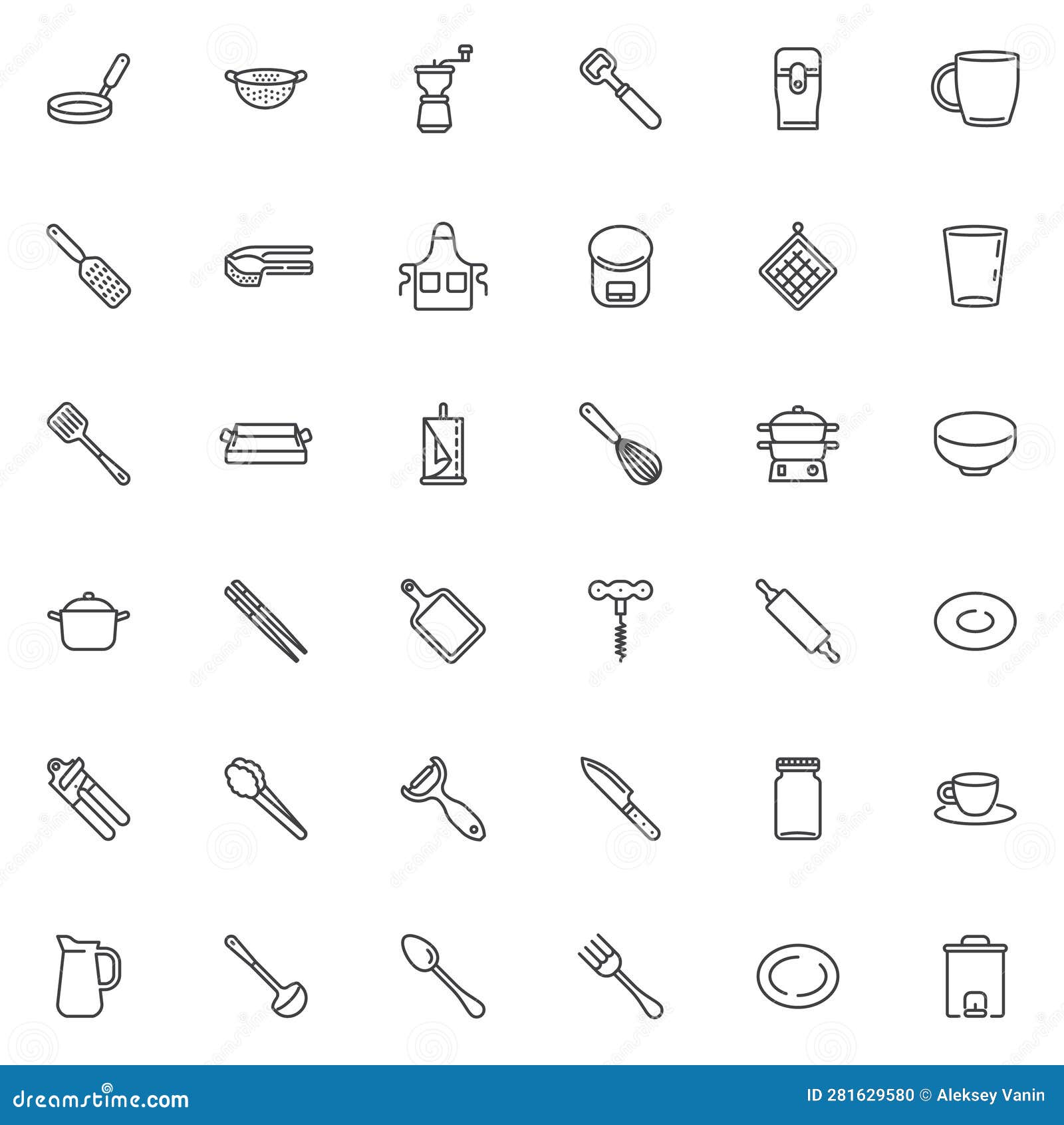 Kitchen Tools Line Icons Set Stock Vector - Illustration of kitchenware ...