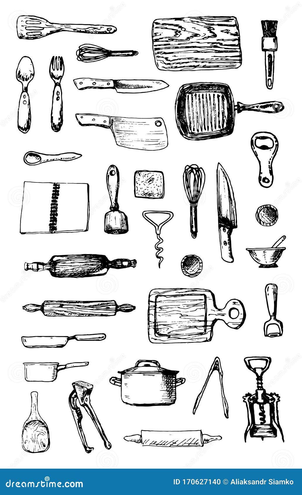 Kitchen Tools - Set of Hand-drawn Doodle Icons. Isolated Objects Stock ...