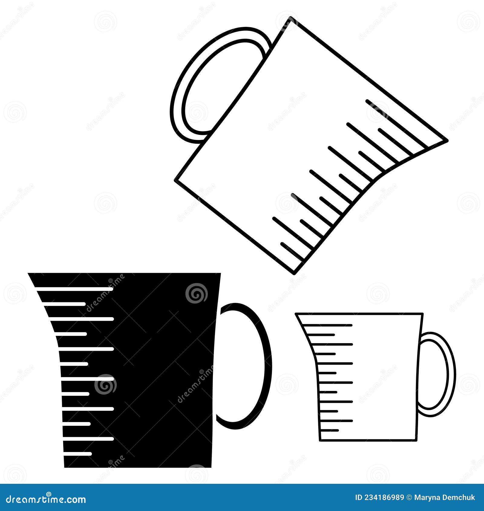 Kitchen Tools Set of Three Measuring Cups Outline Simple Minimalistic ...